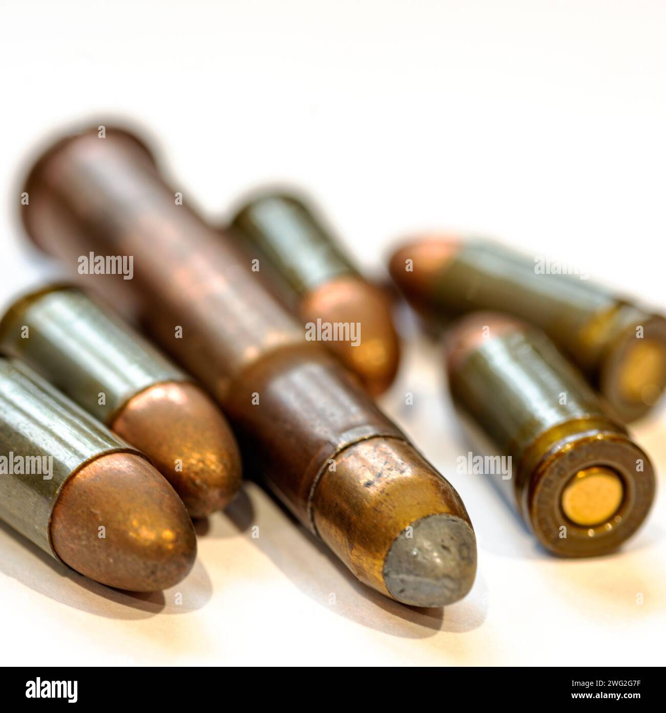 photograph of fired bullets and cartridges, white background Stock ...