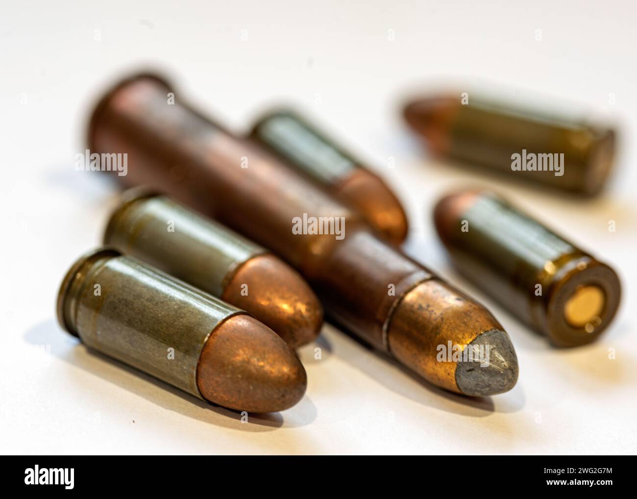 photograph of fired bullets and cartridges, white background Stock ...