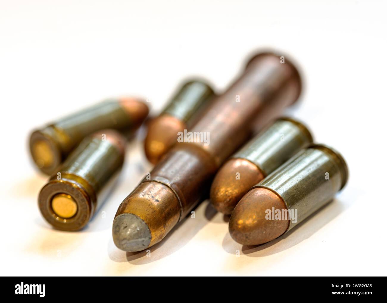 photograph of fired bullets and cartridges, white background Stock ...
