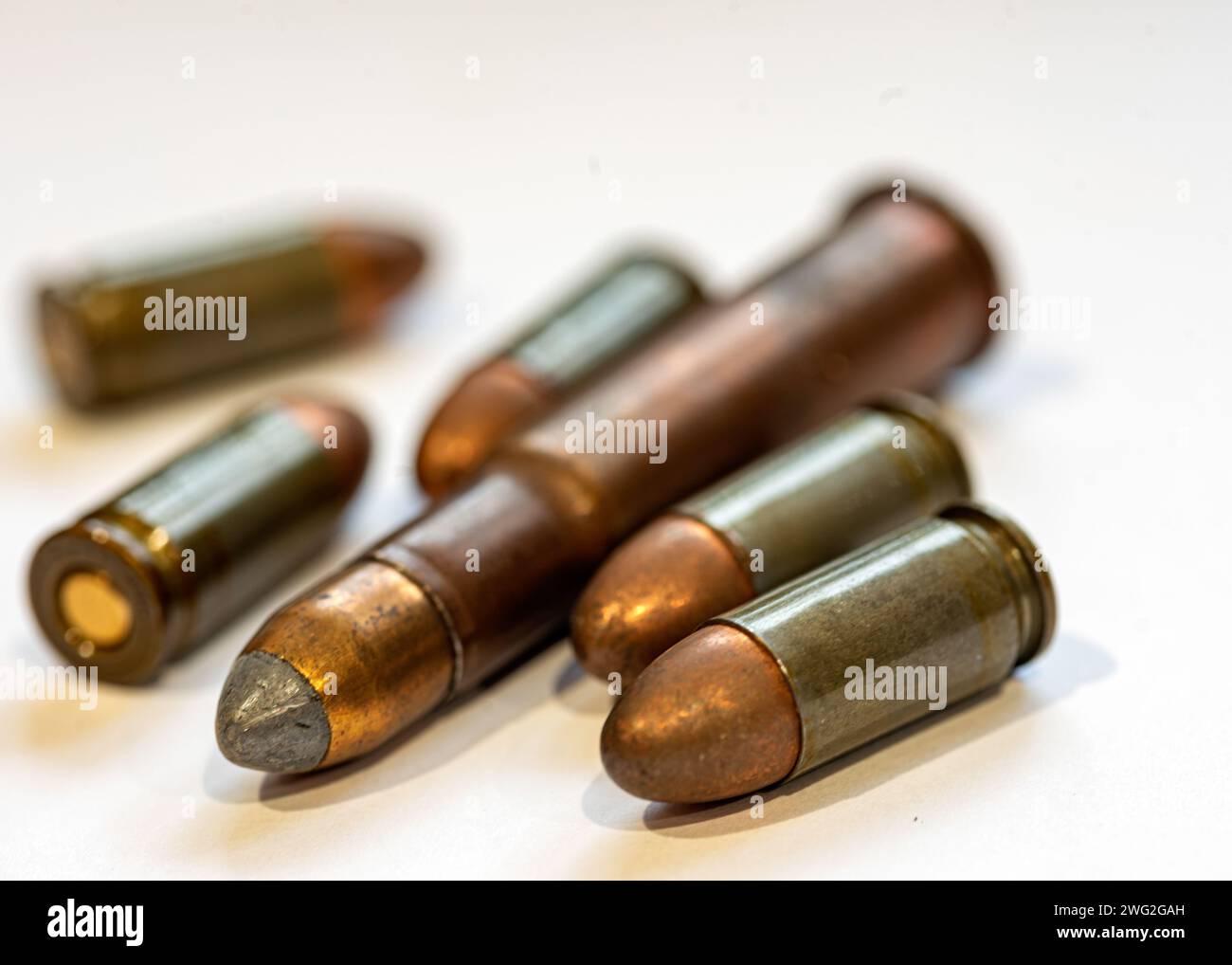 photograph of fired bullets and cartridges, white background Stock ...