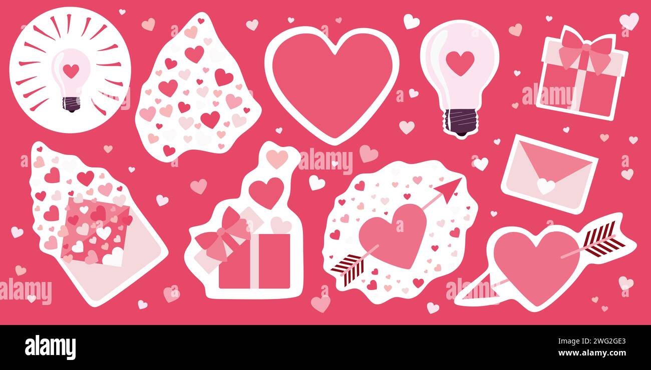 Valentines day Sticker pack Set. Vector Flat style Romantic Collection ...