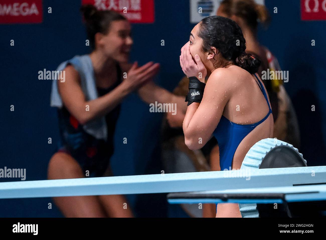 Doha, Qatar. 02nd Feb, 2024. Maha Eissa of Egypt reacts after winning ...