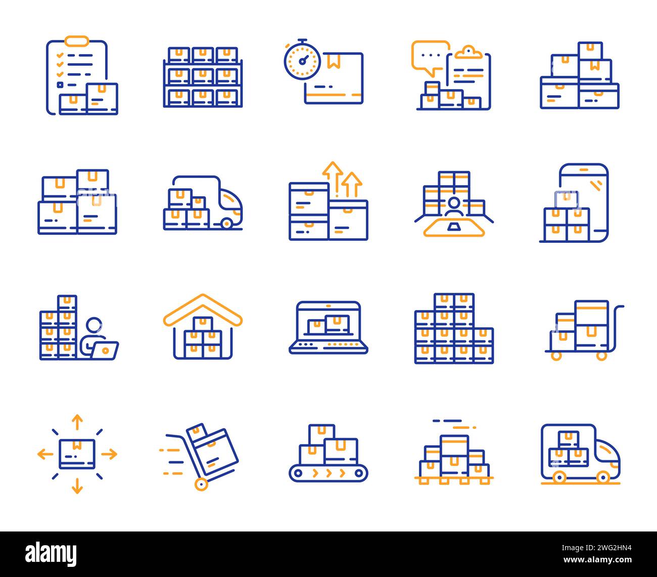 Inventory line icons. Warehouse manager, Wholesale stock and Goods ...