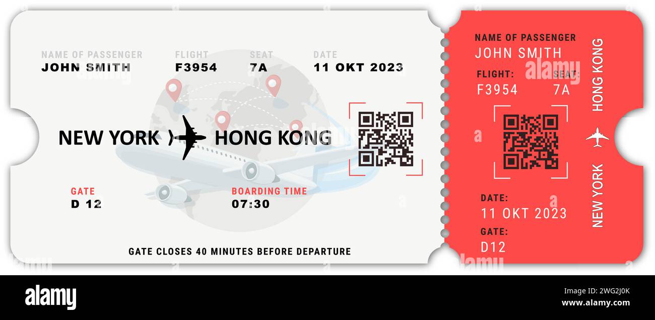 Modern plane ticket with city, passenger, gate, flight, class, seat ...