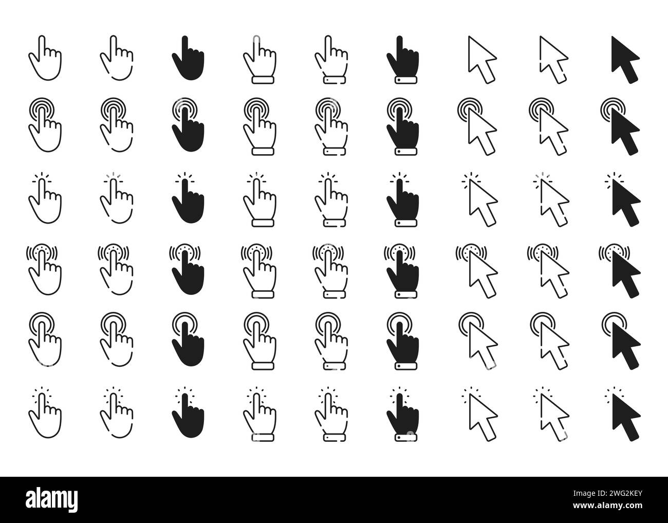 Hand And Cursor Pointer Line Icons Clicking Finger Cursor Arrow Icon Computer Mouse Click