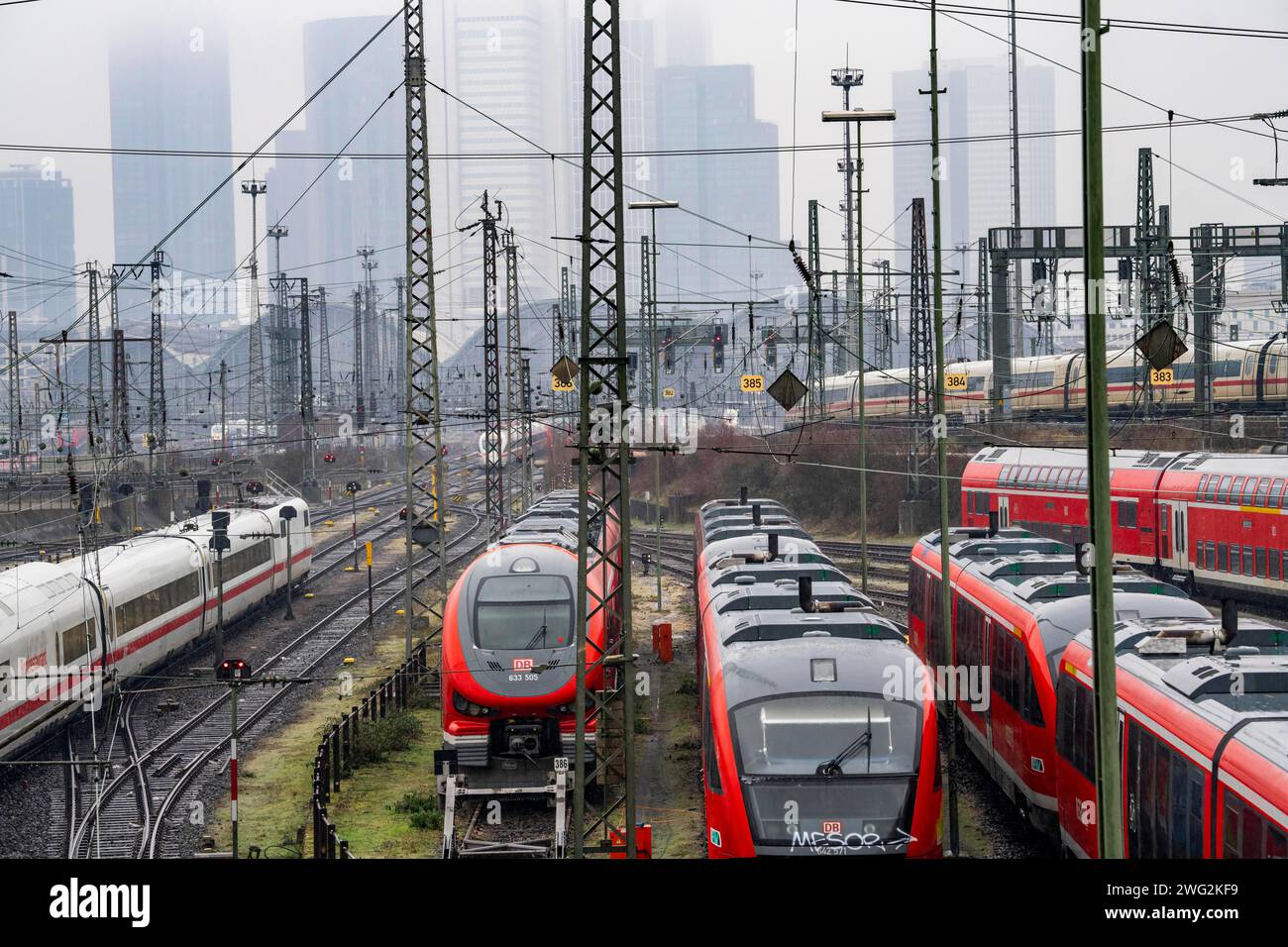 Railway tracks with regional and long-distance trains, ICE, after ...