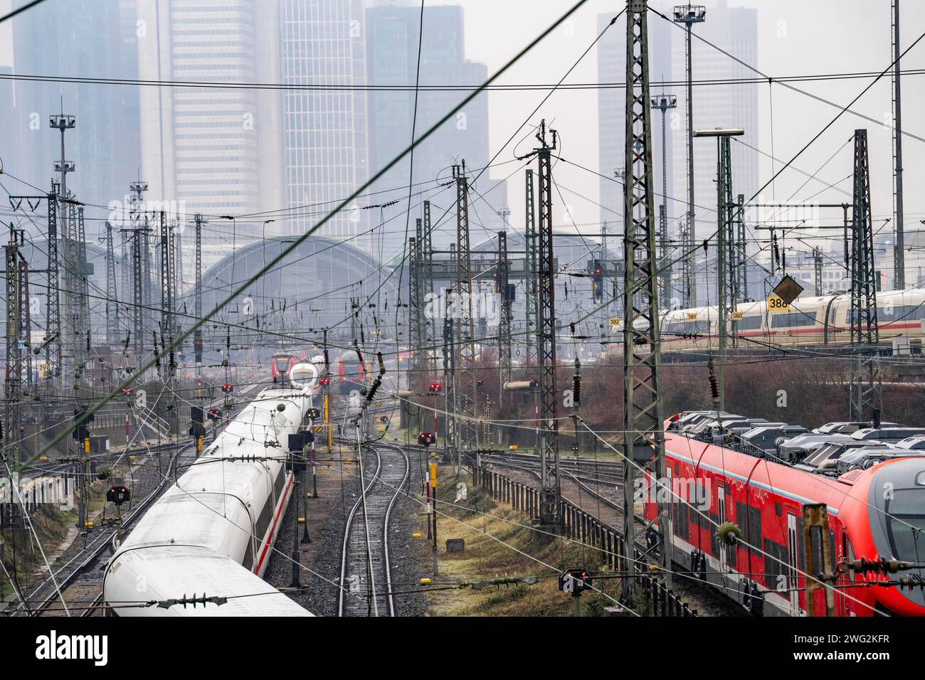 Railway tracks with regional and long-distance trains, ICE, after ...