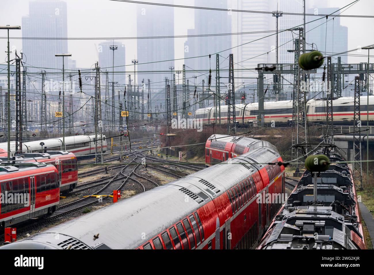 Railway tracks with regional and long-distance trains, ICE, after ...