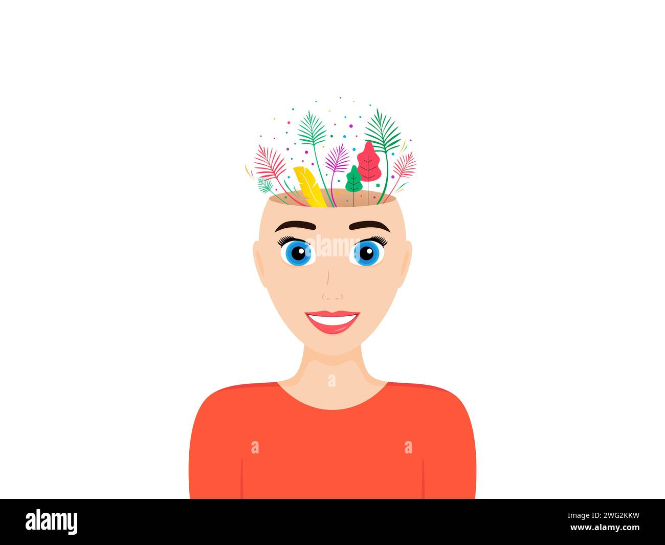 Mental health, positive mind and psychology concept. Head with leaves ...