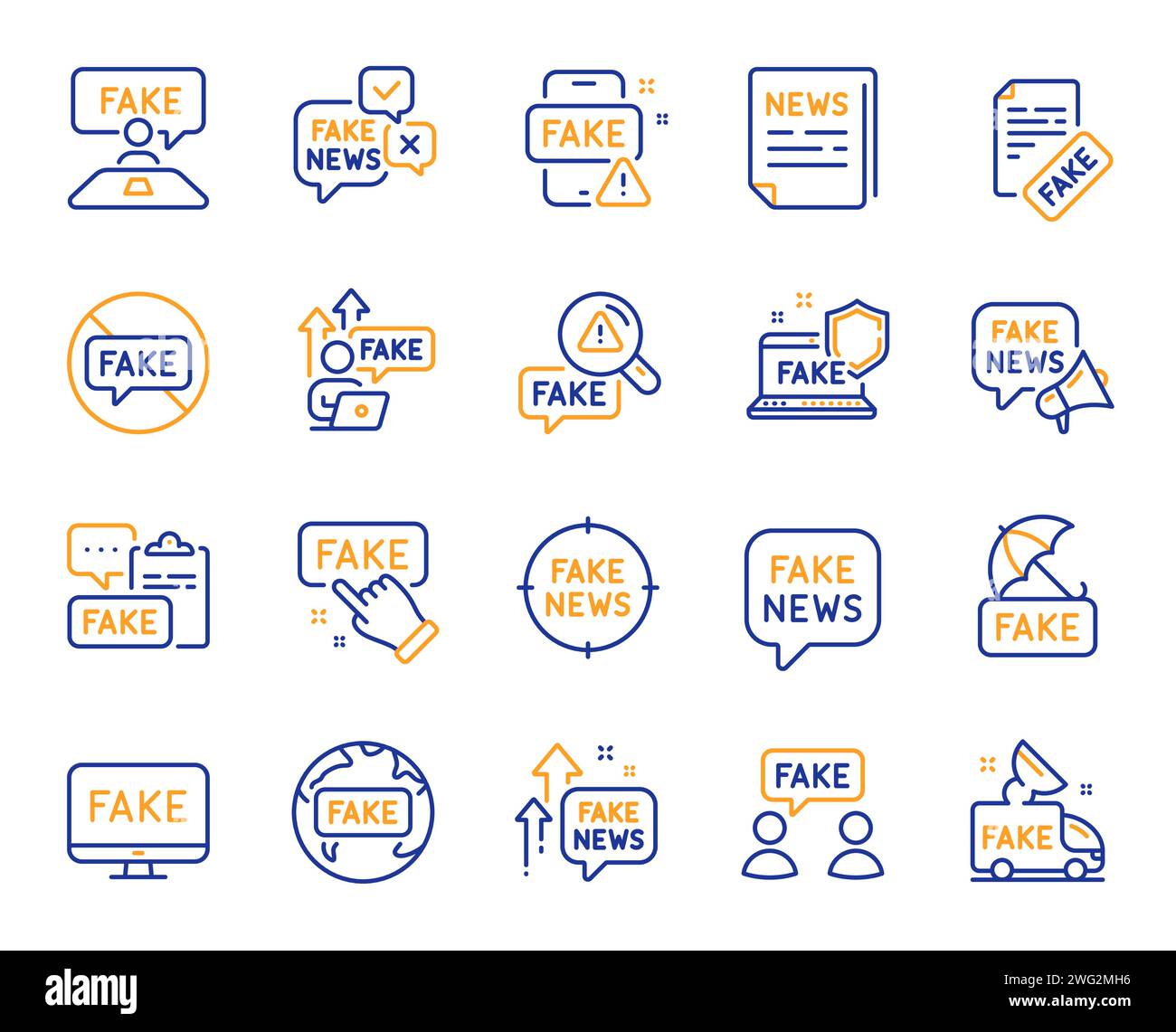 Fake news line icons. Social media propaganda, Newspaper and Conspiracy ...