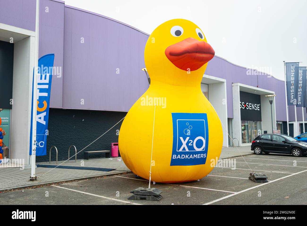 Giant yellow colored rubber duck as an advertisement in front of a ...