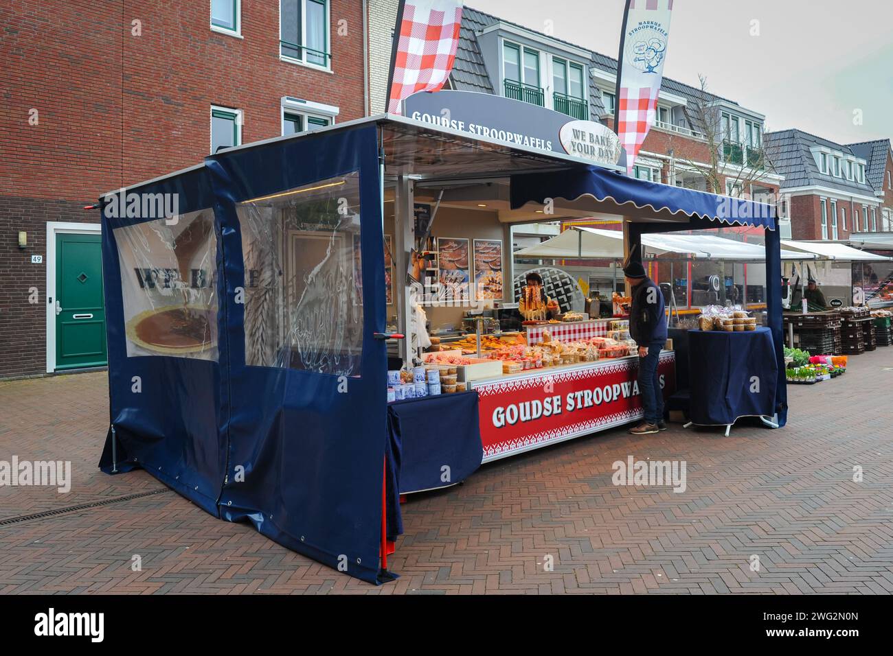 Syrup waffle stall at the Friday market in Waddinxveen, Netherlands ...