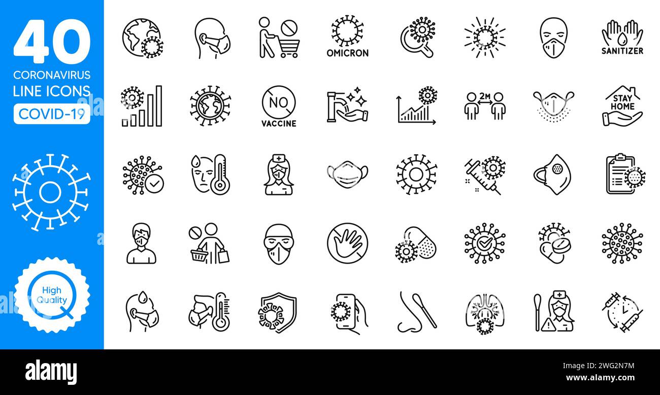 Coronavirus Covid line icons set. Coronavirus protection, Pneumonia ...