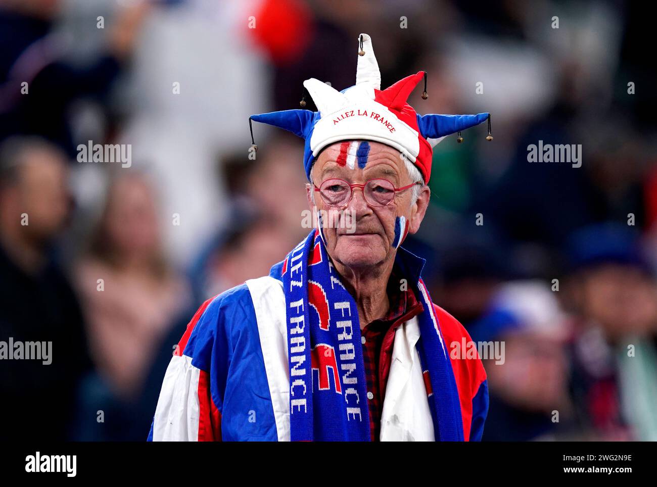 A France fan in the stands ahead of the Guinness Six Nations match at ...
