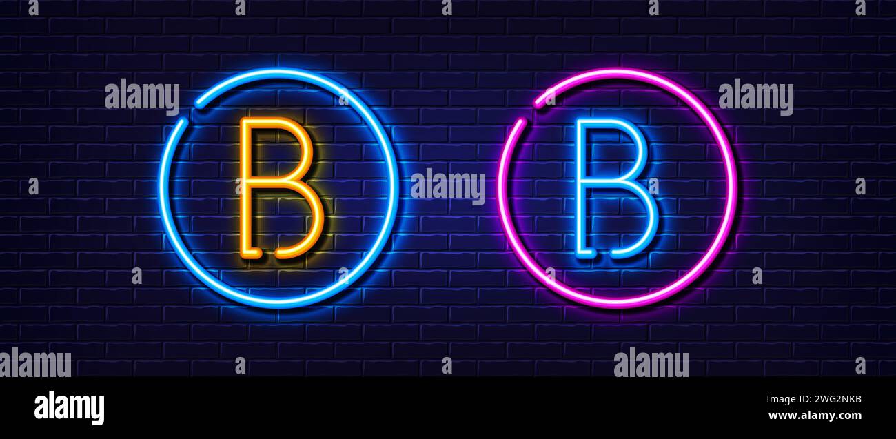 Initial letter B icon. Line typography character sign. Neon light line ...