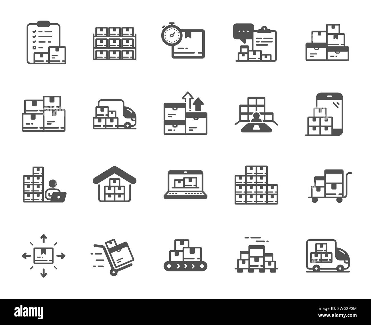 Inventory icons. Warehouse manager, Wholesale stock and Goods checklist ...