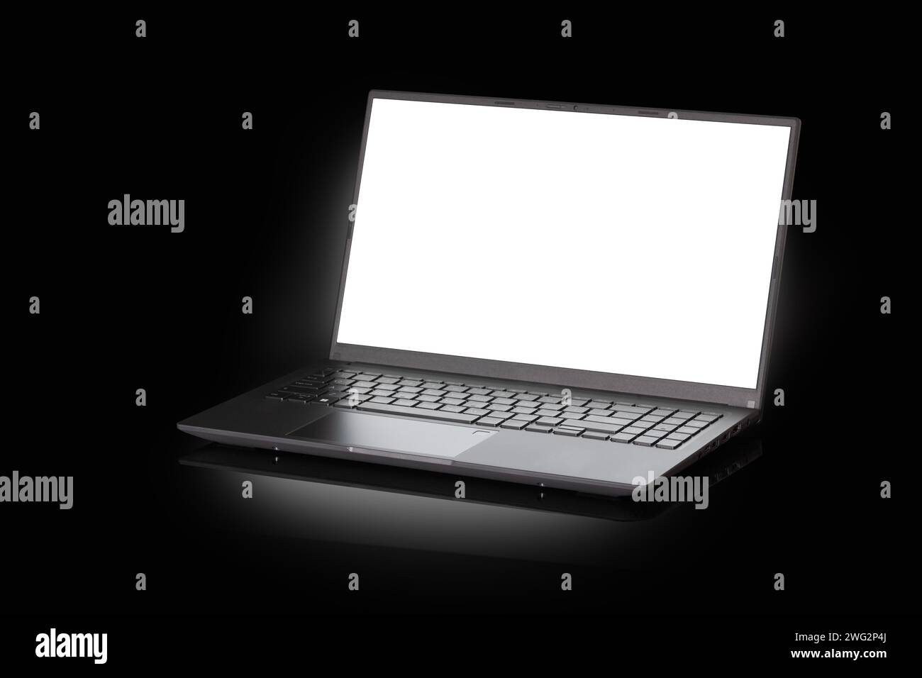 Laptop design template isolated on black background. Mockup Stock Photo ...