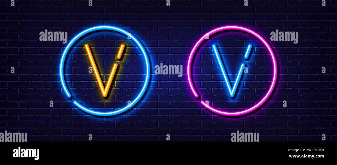 Initial letter V icon. Line typography character sign. Neon light line ...