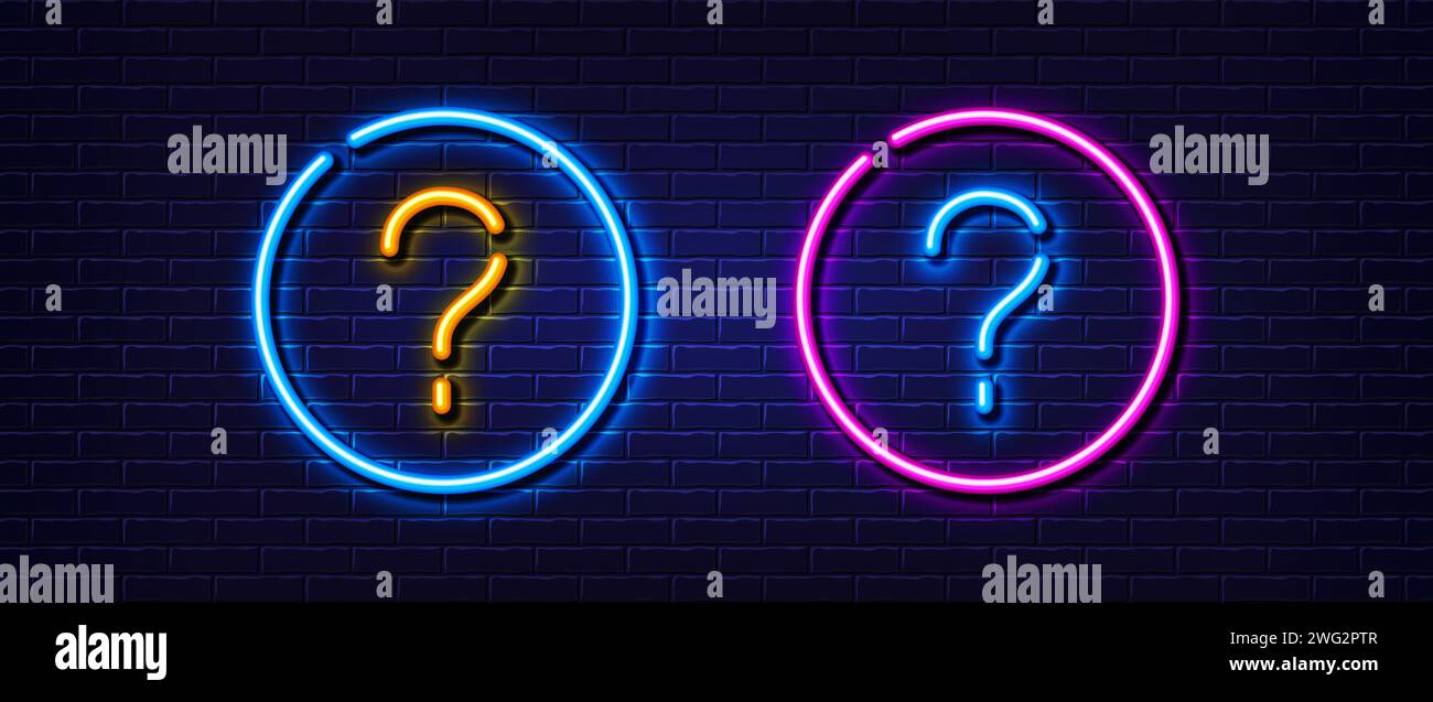 Question mark icon. Faq line typography character sign. Neon light line ...