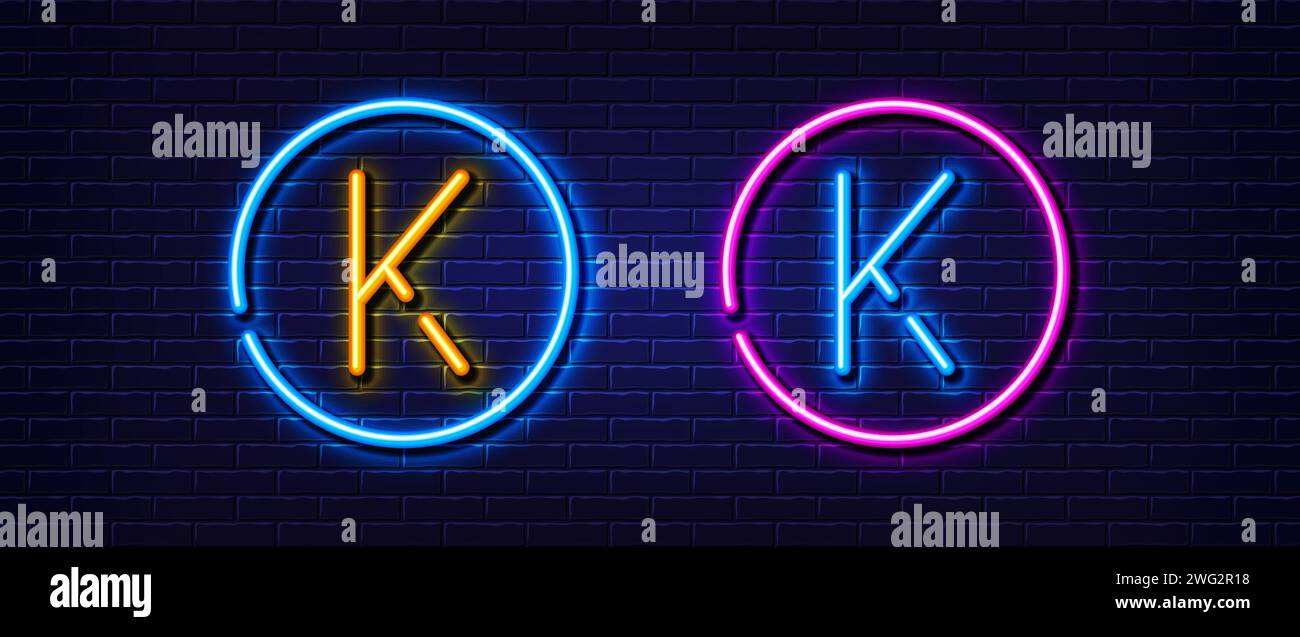 Initial letter K icon. Line typography character sign. Neon light line ...