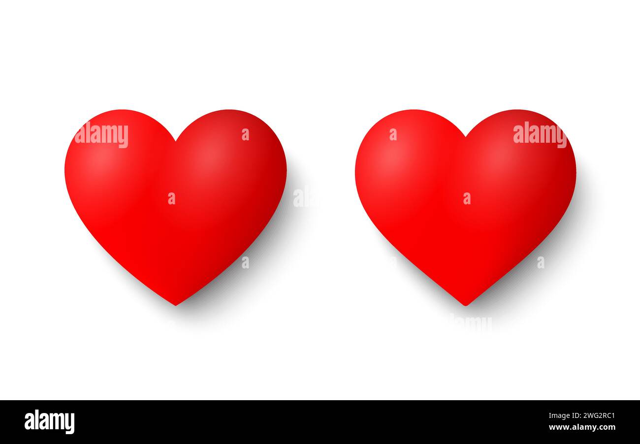 3d hearts with shadow isolated on white background. Valentines day ...