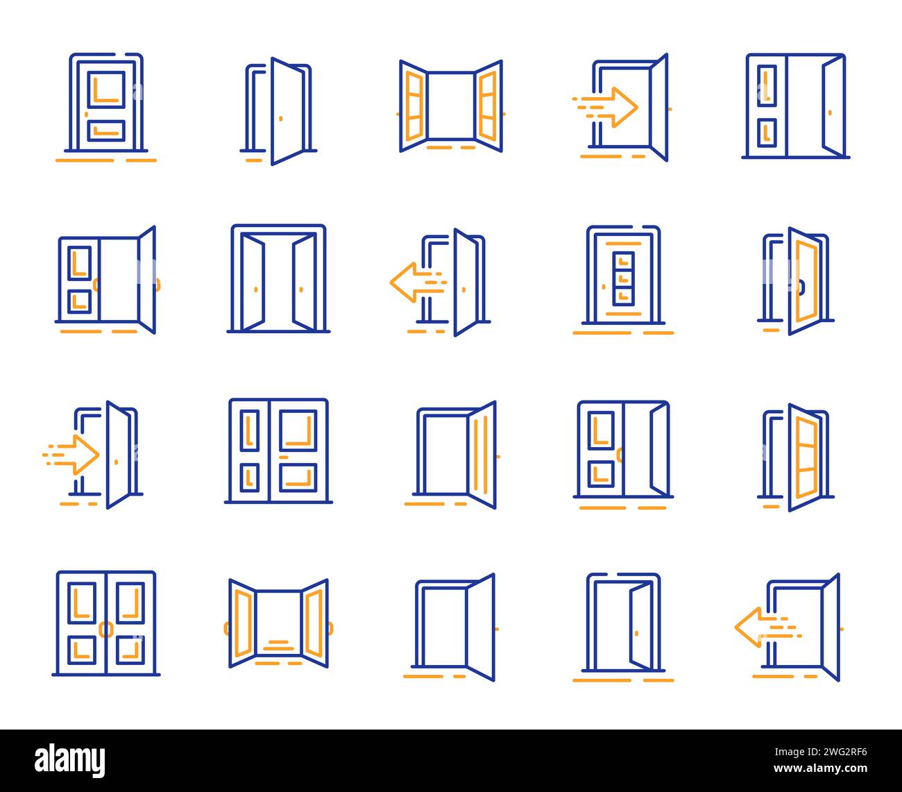 Entrance line icons. Open door, Building entry and Emergency exit ...