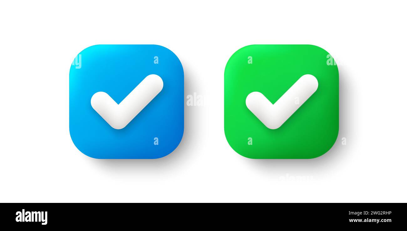 Like or correct icon isolated white background. Checkmark 3d button for ...