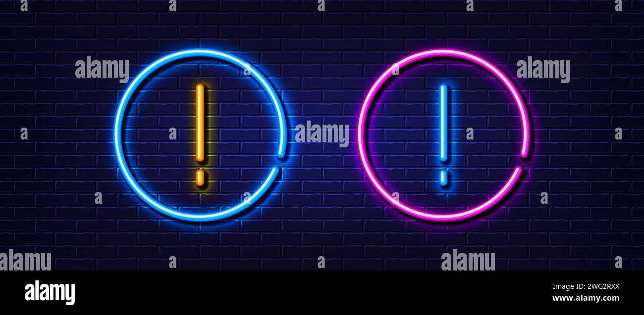 Exclamation mark icon. Important line typography character sign. Neon ...