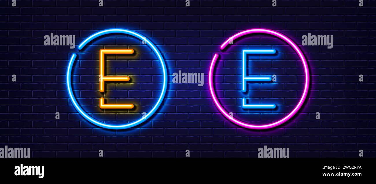 Initial letter E icon. Line typography character sign. Neon light line ...