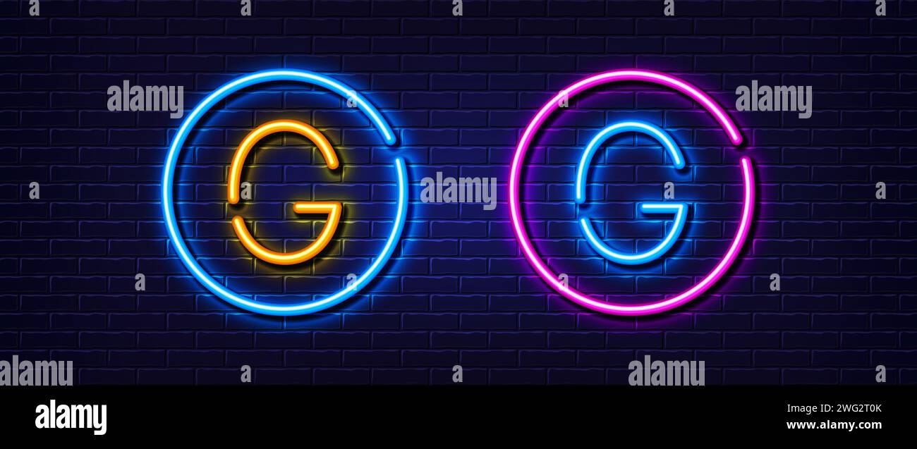 Initial letter G icon. Line typography character sign. Neon light line ...
