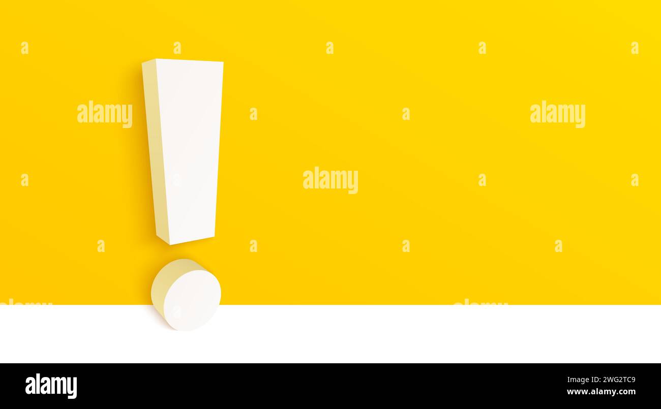 3d exclamation mark on yellow background. Important information icon ...