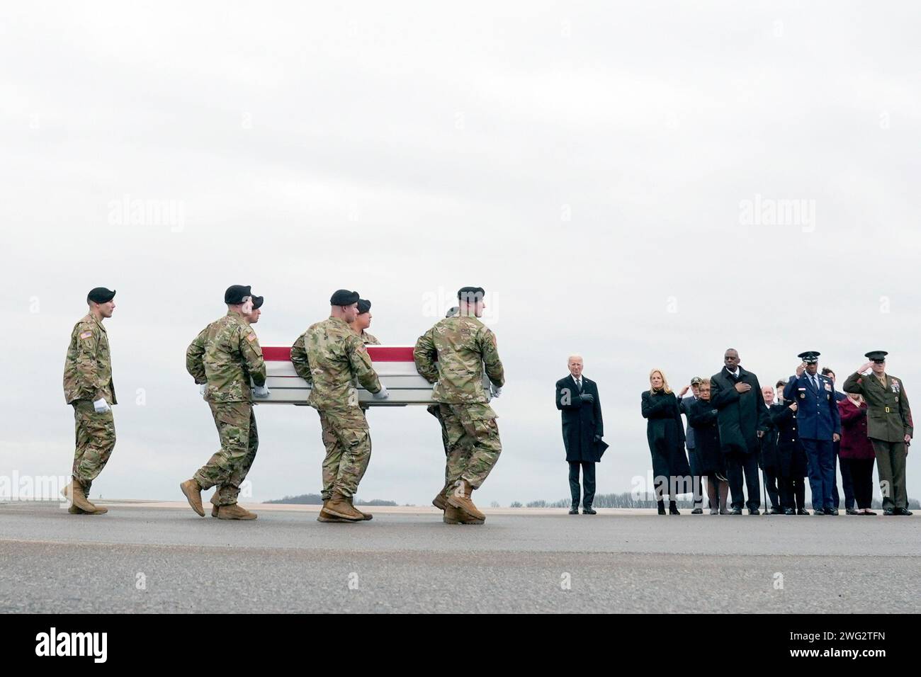 President Joe Biden, standing from left, and first lady Jill Biden ...