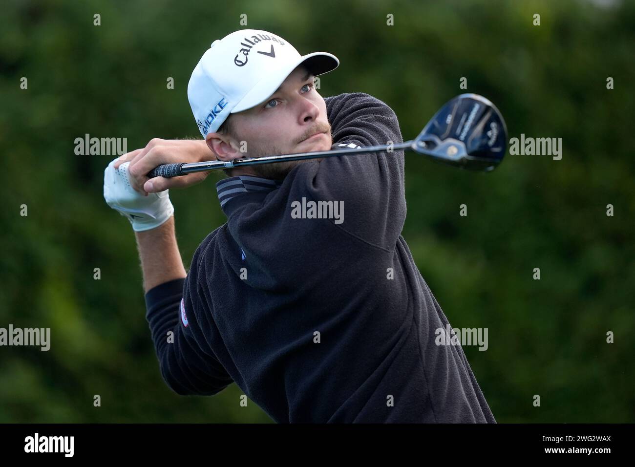 Nicolai Hojgaard hits from the 16th tee at Pebble Beach Golf Links ...