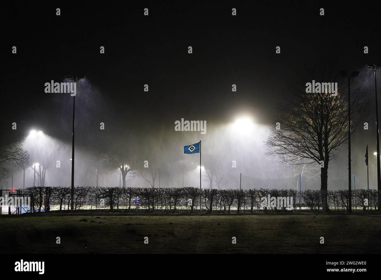 Norderstedt, Germany. 02nd Feb, 2024. The HSV flag flies under the ...