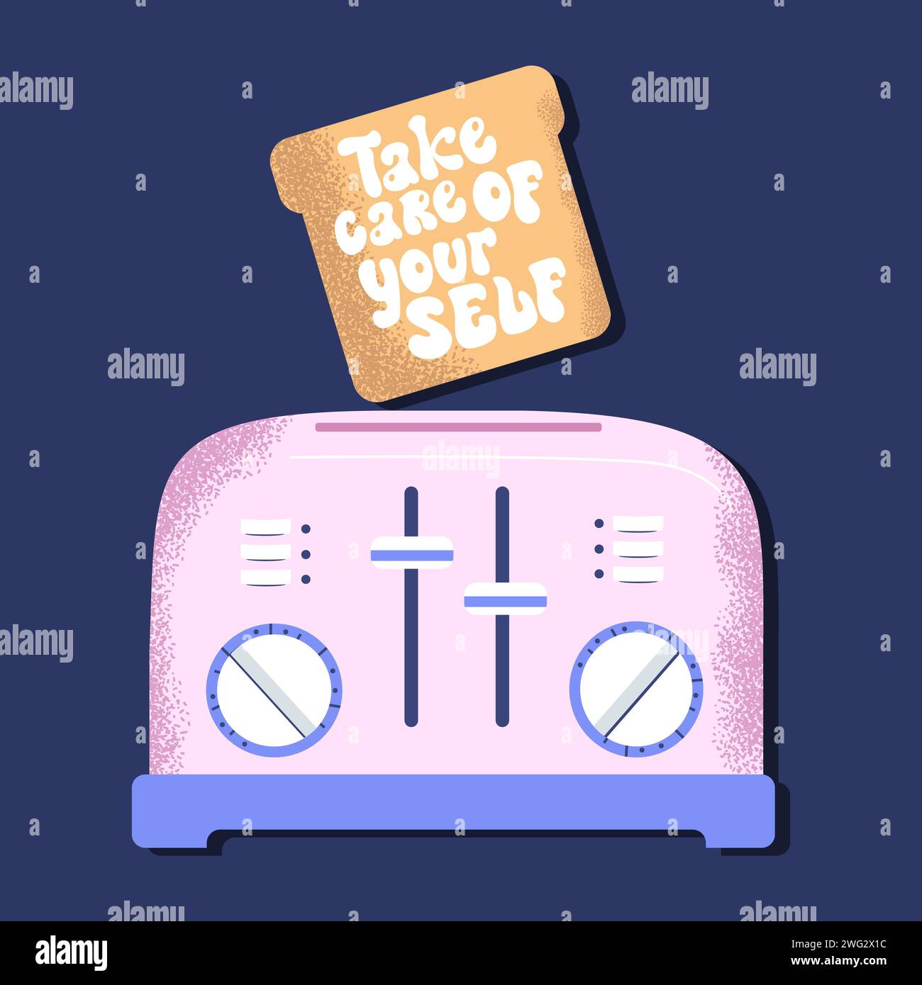 Cute retro toaster with lettering on a toast. Vector hand drawn self ...