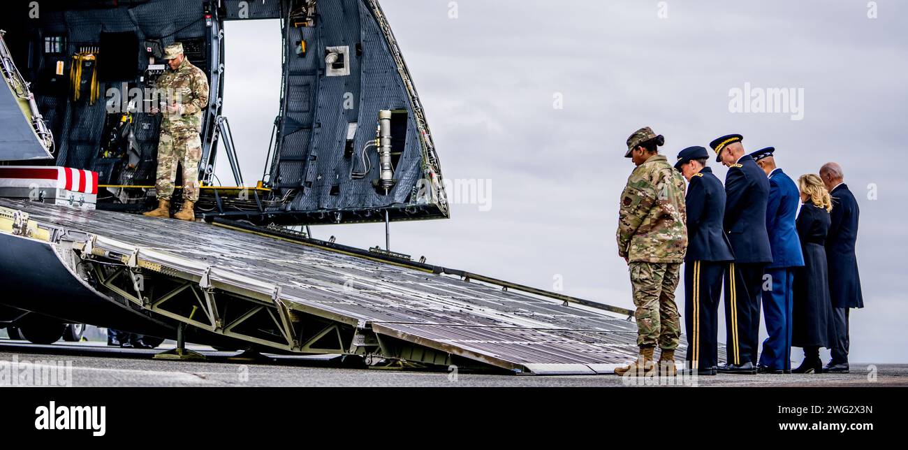 February 2, 2024, Dover, De, USA: President Biden and dignitaries bow ...