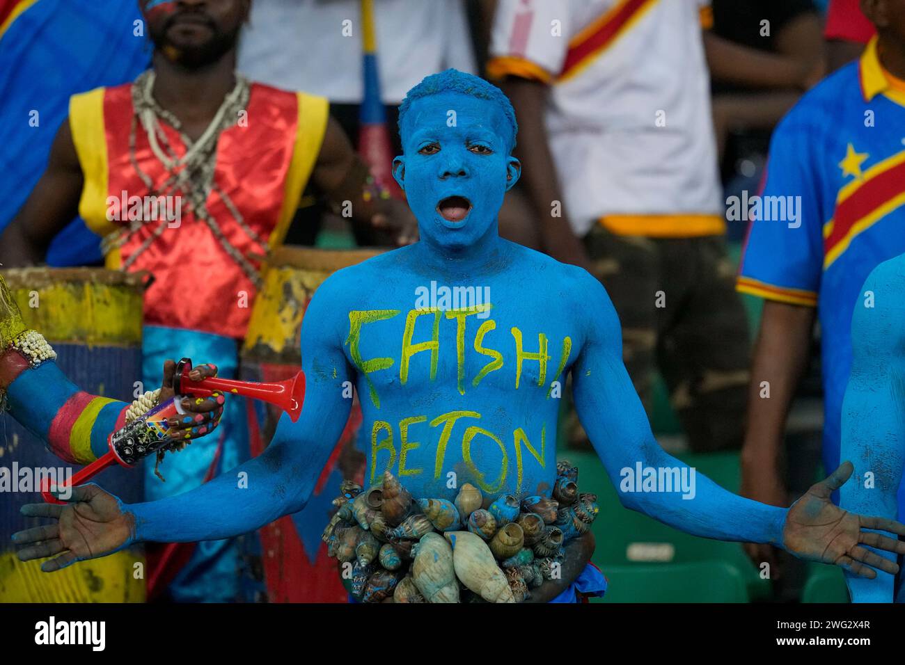 A DR Congo fan cheers prior the start of the African Cup of Nations ...