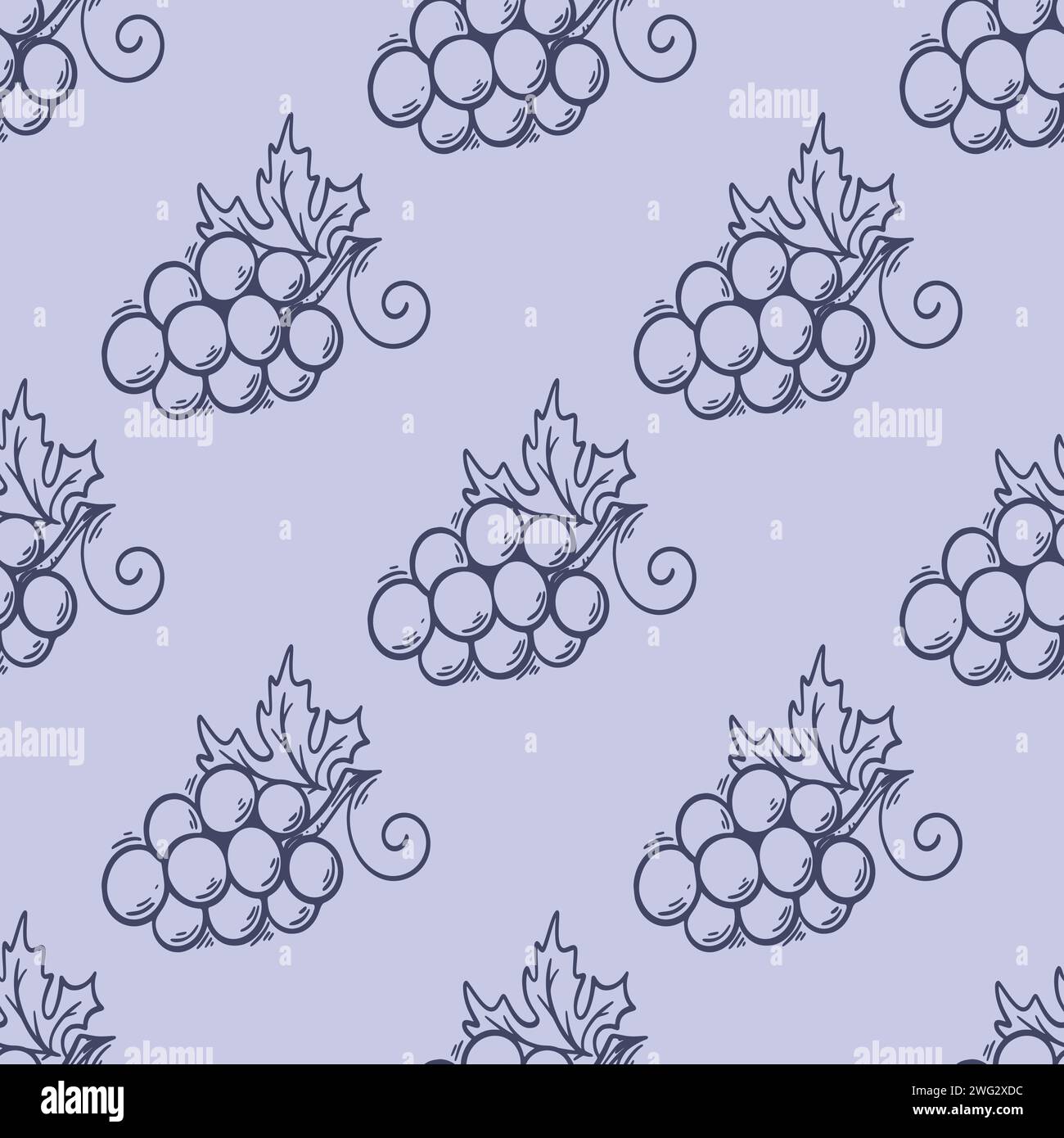 Bunches of purple grapes seamless pattern. Grape harvest background. Vineyard sketch print for ...