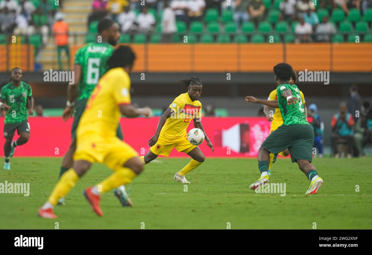 February 02 2024: Valdmiro Tualungo Paulo Lameira (Angola) controls the ball during a African ...