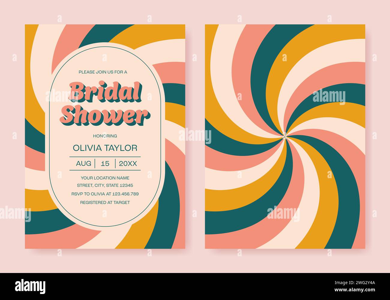 Retro bridal shower invitation in flat style. Groovy party template ...