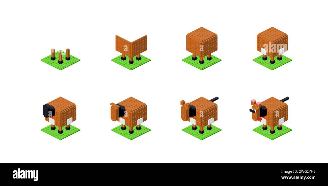 Step-by-step construction of a horse from plastic blocks in isometry ...