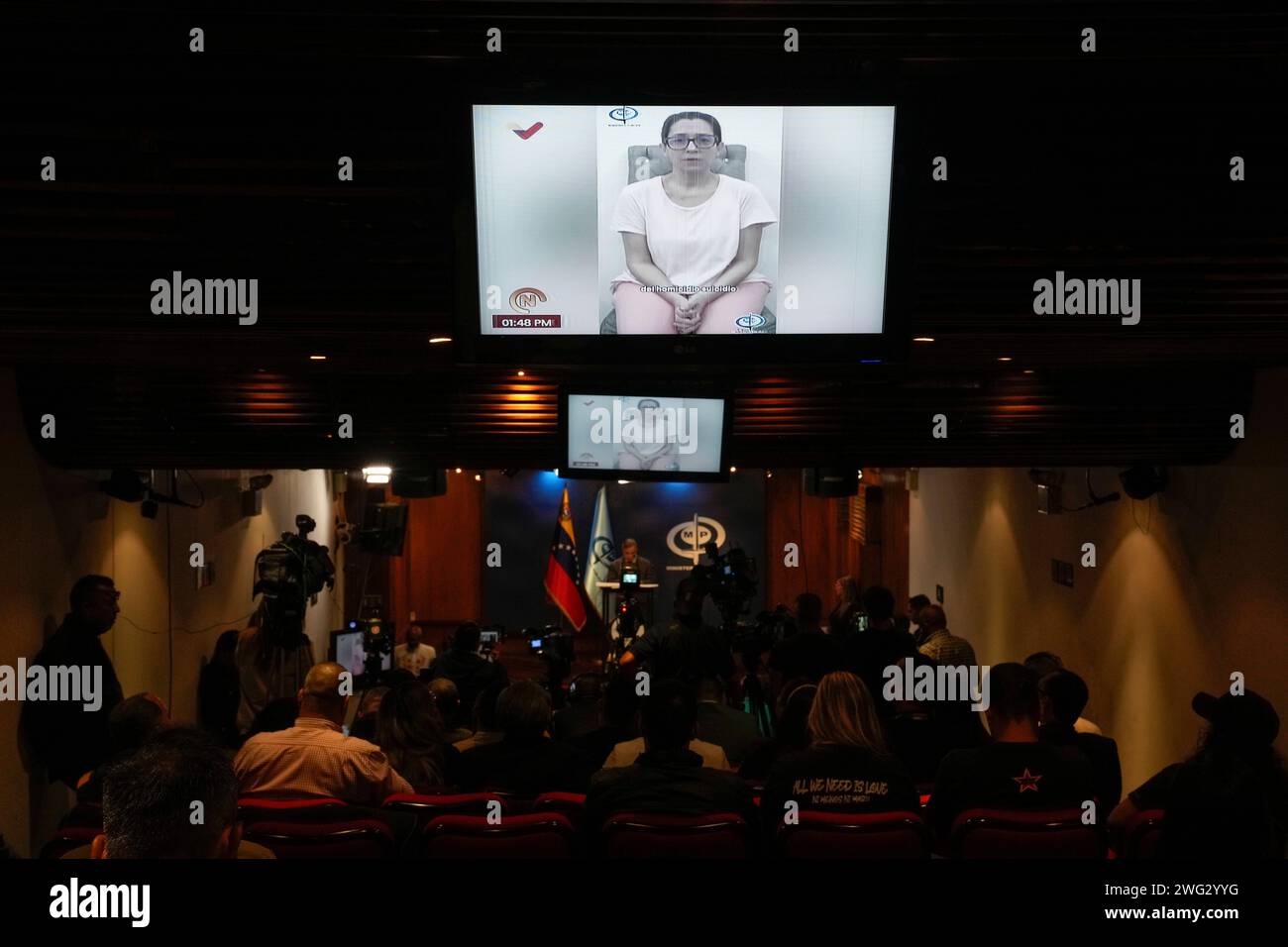 A monitor shows a video of manager Natalia Améstica confessing to the ...