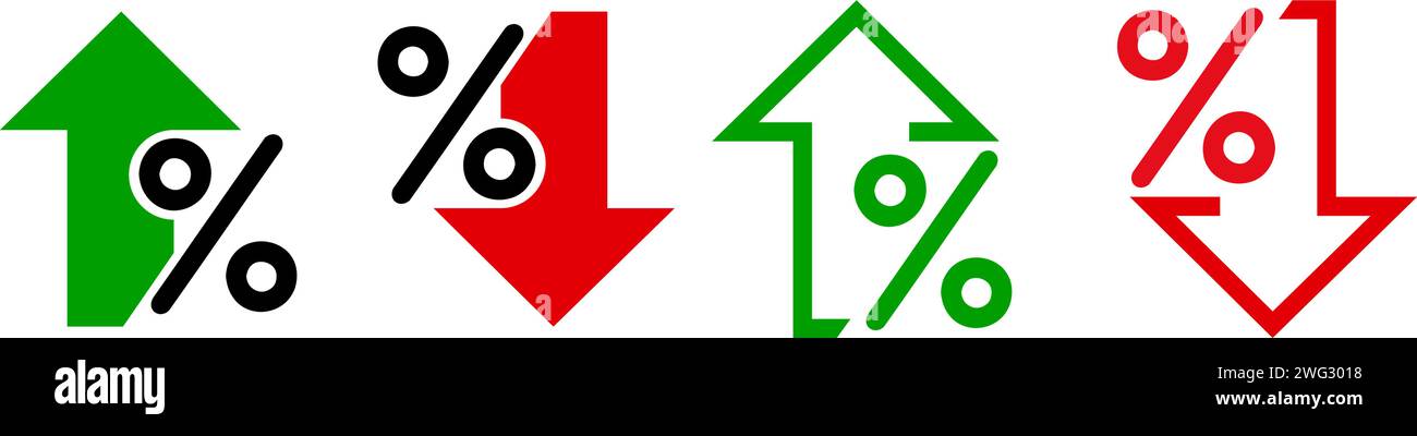 Percentage growth and decline icons. Percent arrow up and down flat style symbols - vector Stock ...