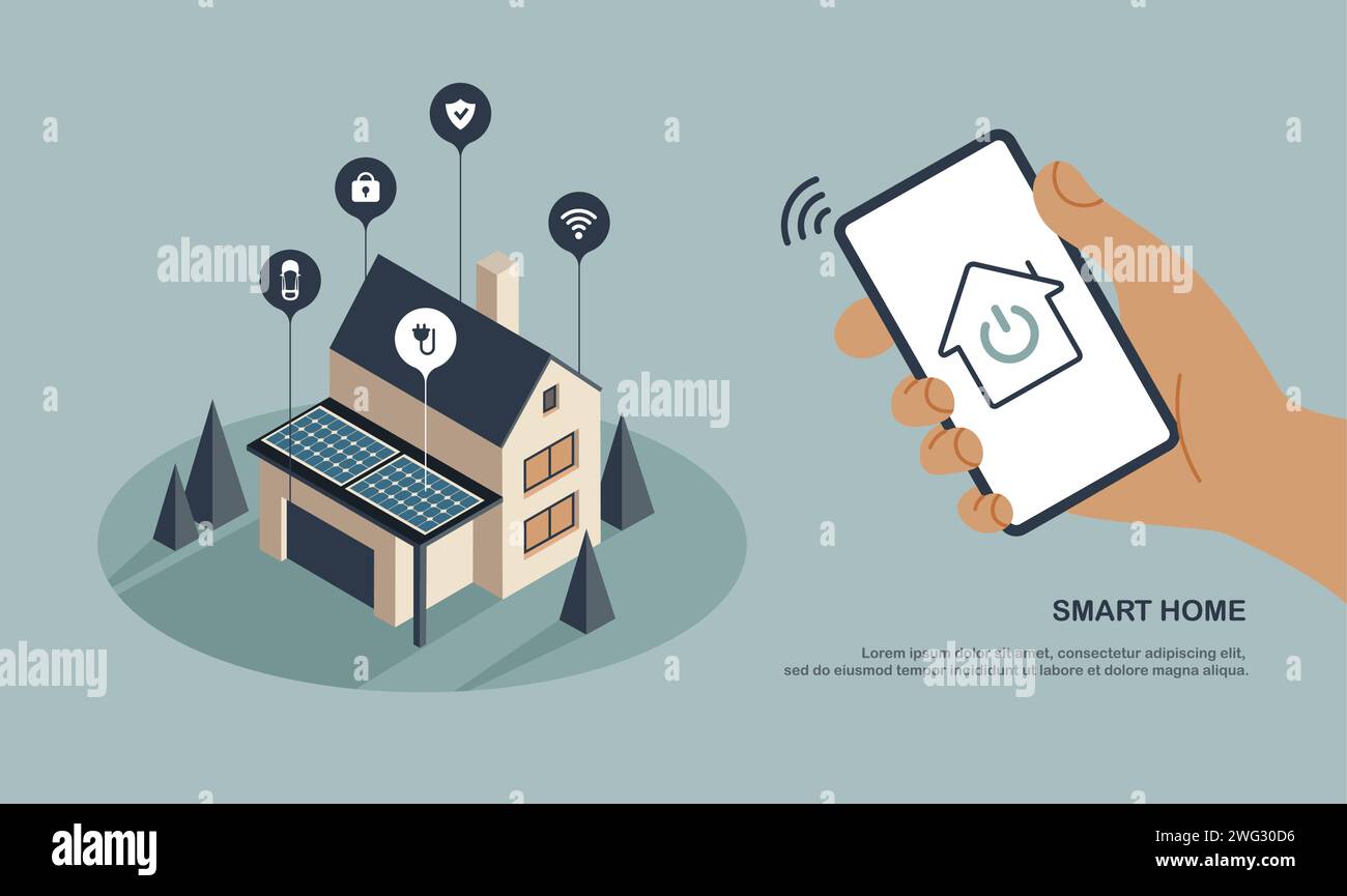 Smart Home Control By Smartphone Wireless Wi Fi Connection And House Technology Mobile Phone