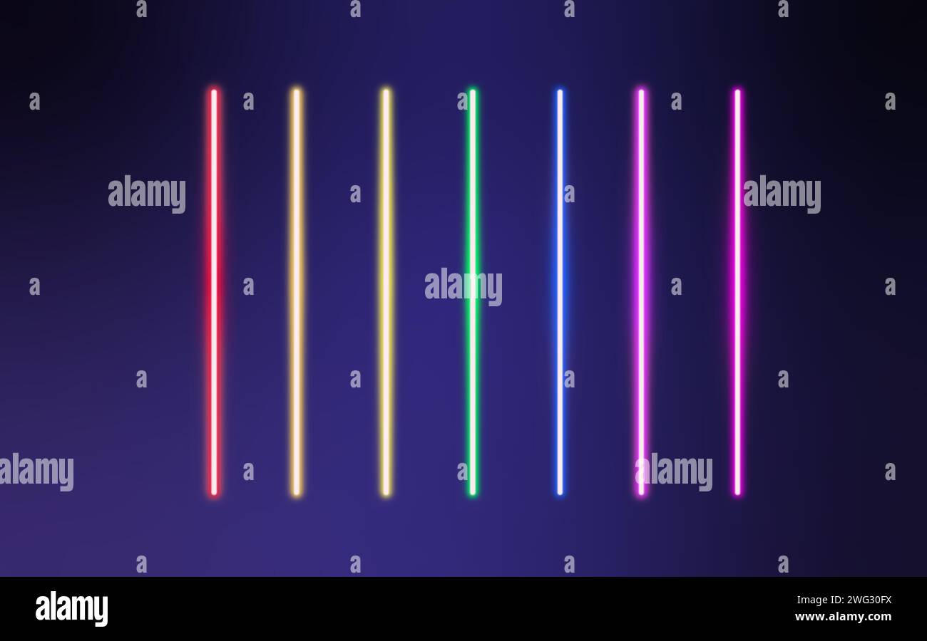 Neon lines set. Rainbow borders. Realistic led neon tube. Color laser ...