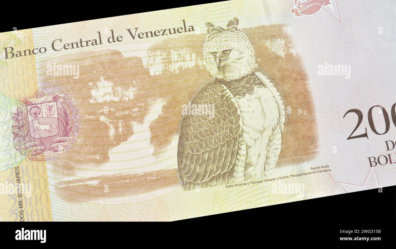 Reverse of Venezuela 2000 Bolivar Banknote, that shows Coat of arms of ...