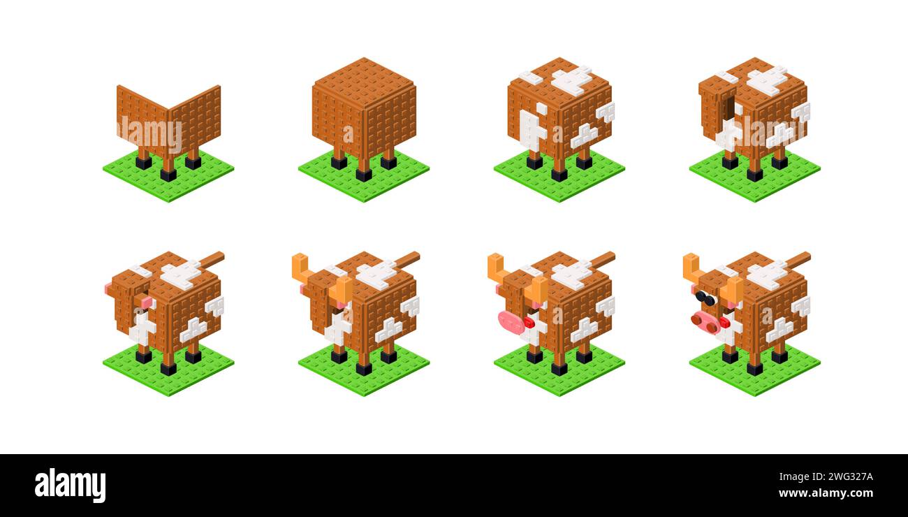 Step by step construction of a spotted cow using plastic blocks in ...