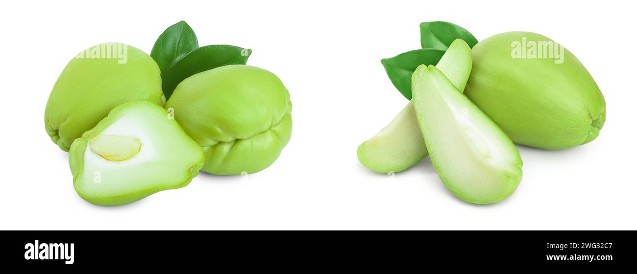 fresh Chayote vegetable or mexican cucumber with leaf isolated on white ...