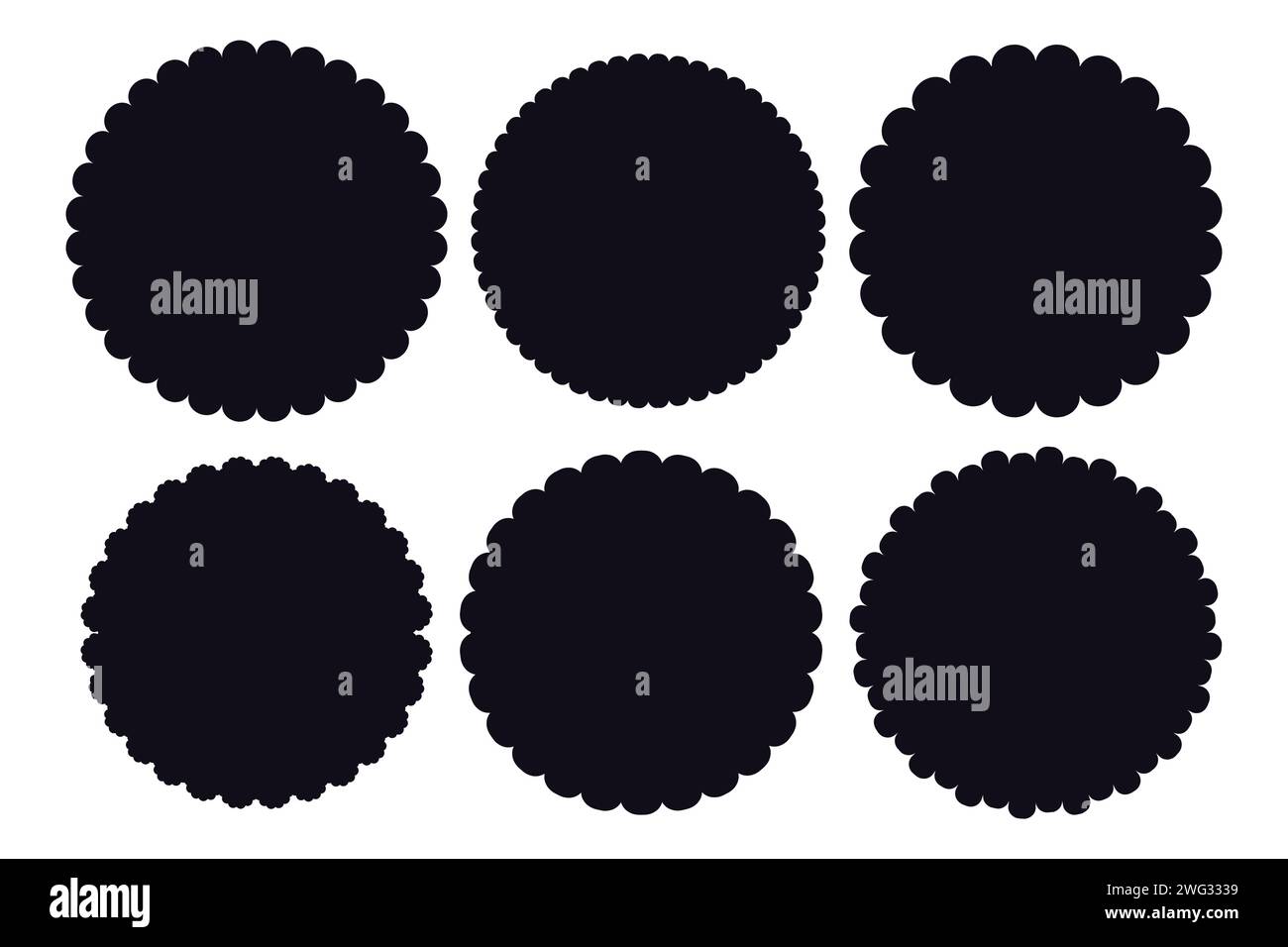 Scalloped round badge or emblem, simple frame decoration icolated on ...