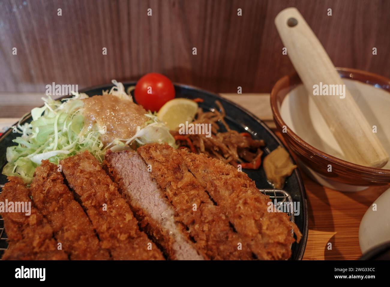 Lunch set menu, Tonkatsu, Deep fried pork with rice, miso soup and ...